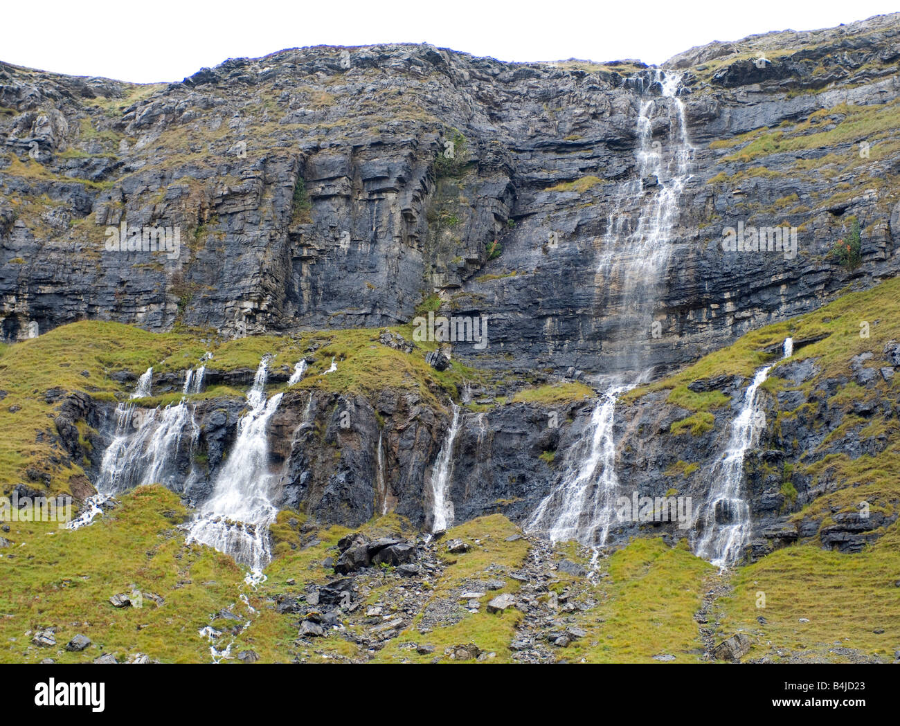 Hillside Cascade following heavy rains in North West Scotland Stock ...