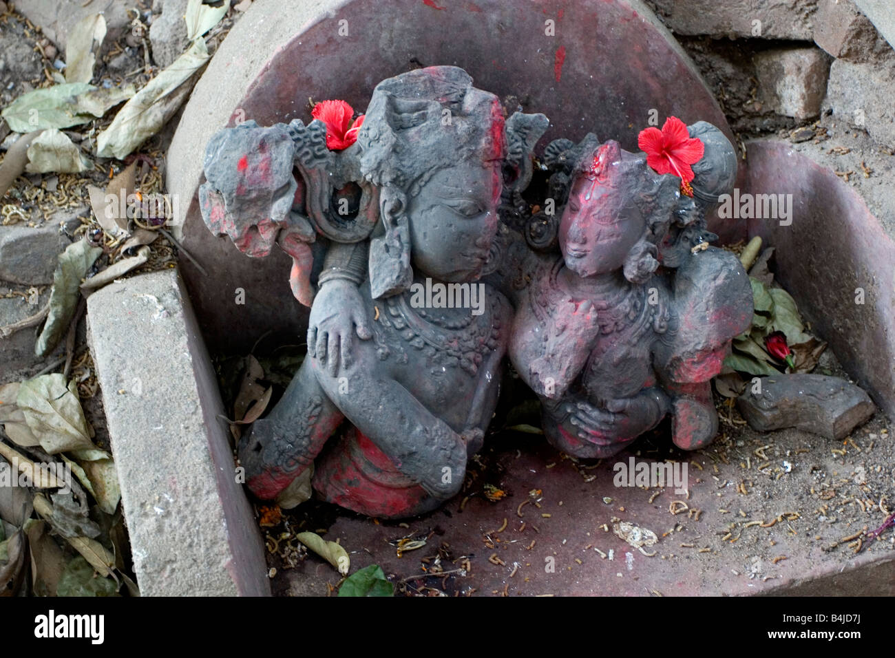 A damaged god and goddess in Bakreswar Hot spring temple situated in ...