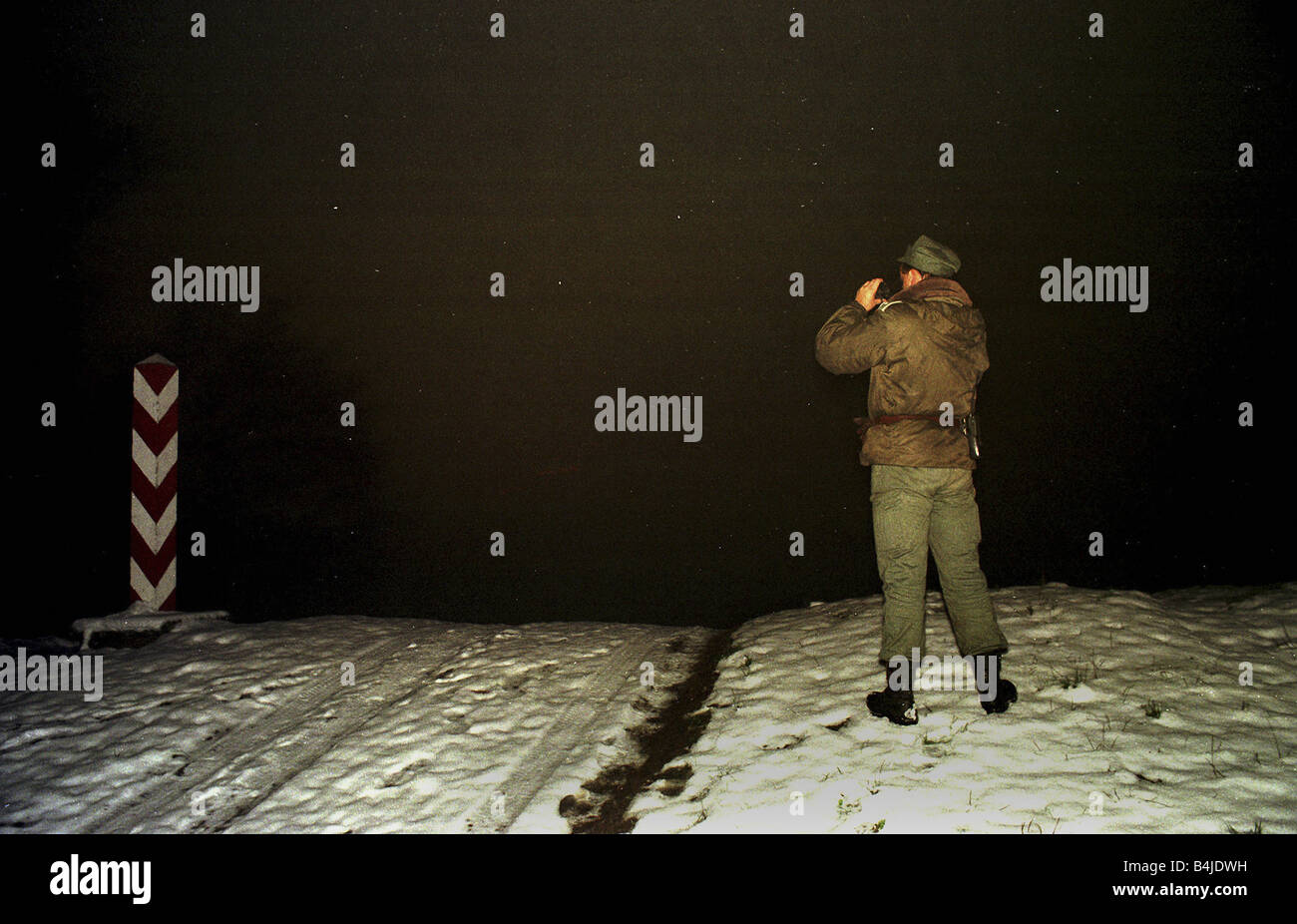 Polish border guard officer on a night patrol at the Polish-German ...