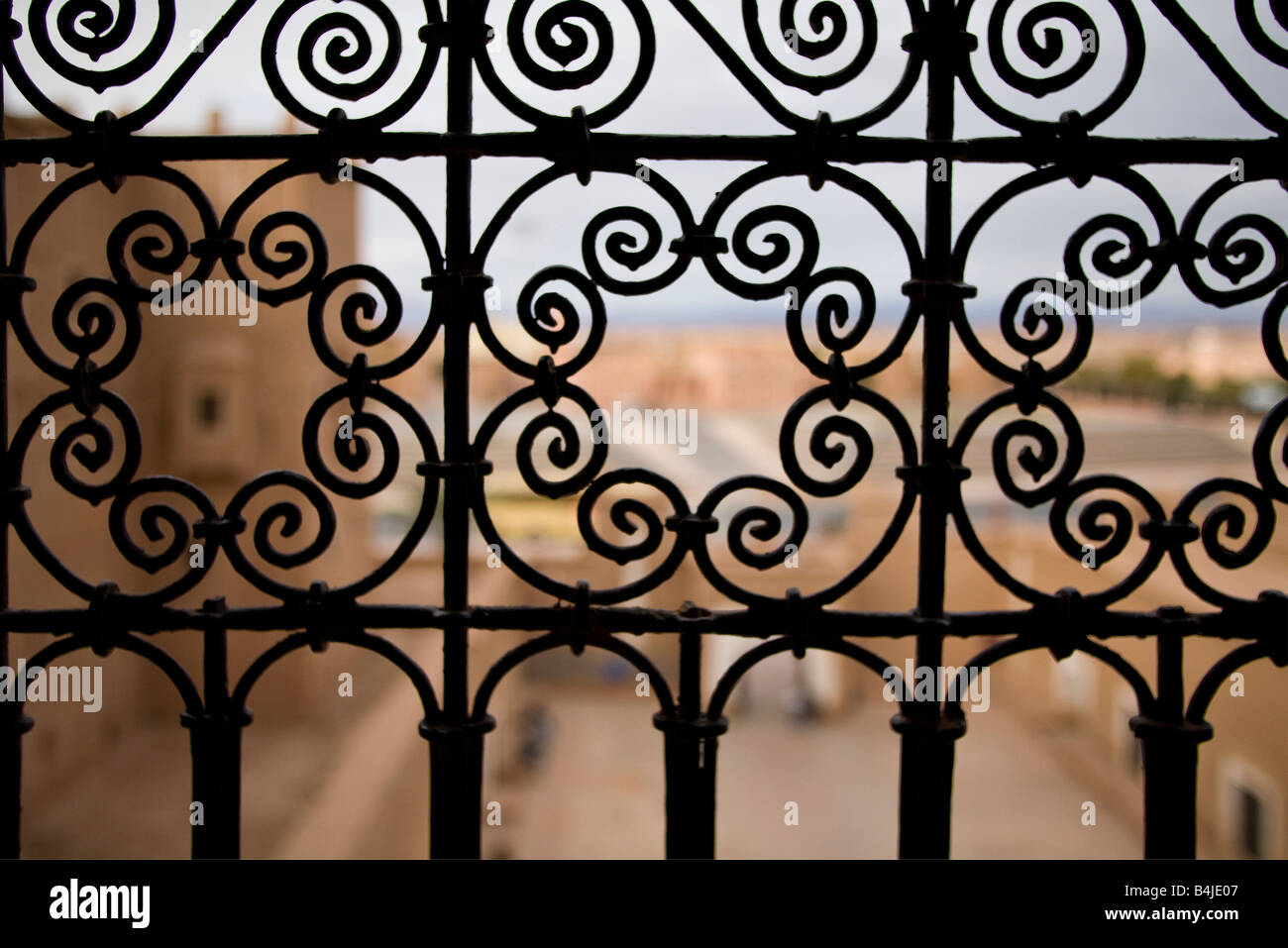 Moucharabia Moroccan window with ornate metalwork grille. Closeup ...