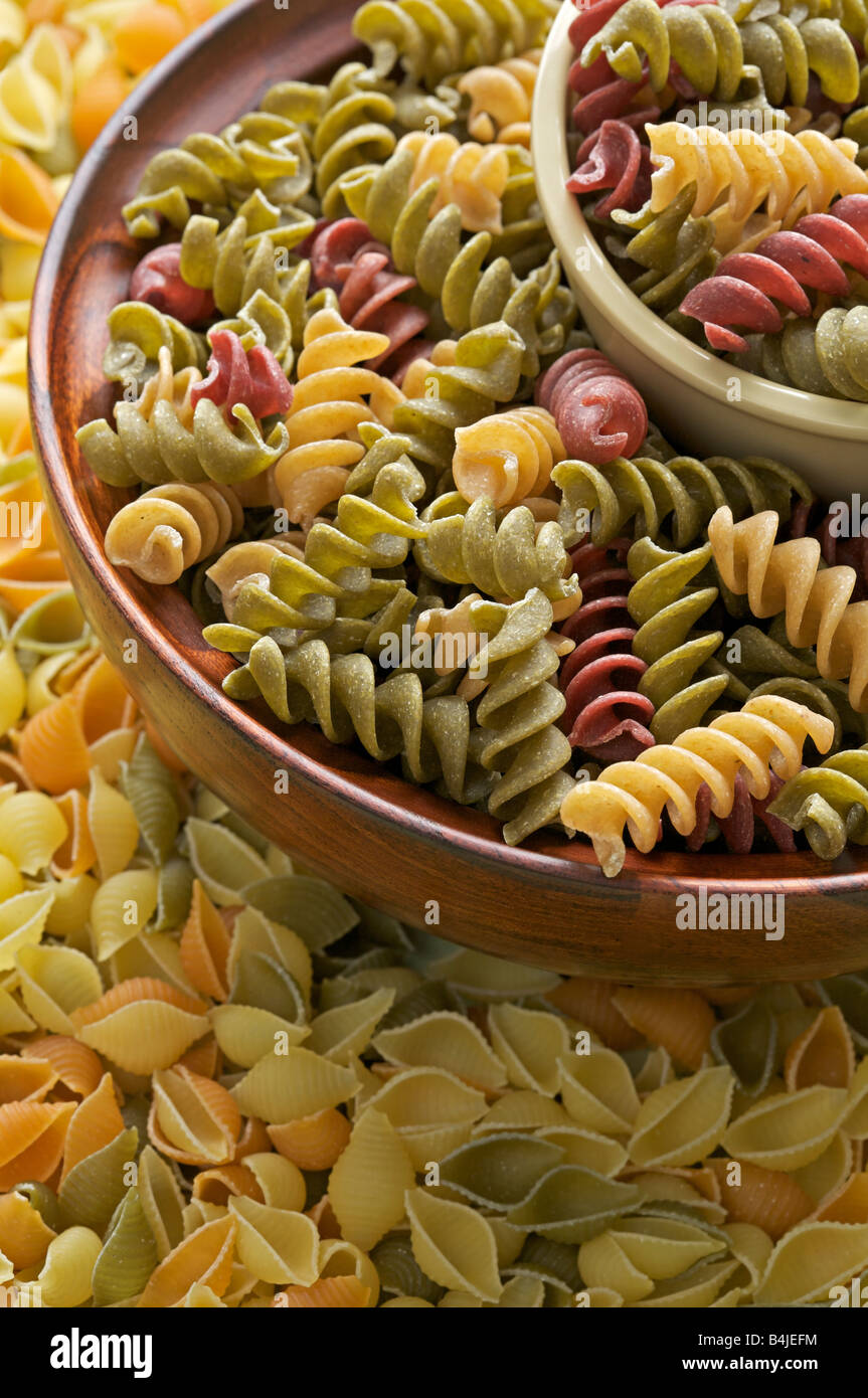 Assorted dried tricolor pasta Stock Photo - Alamy
