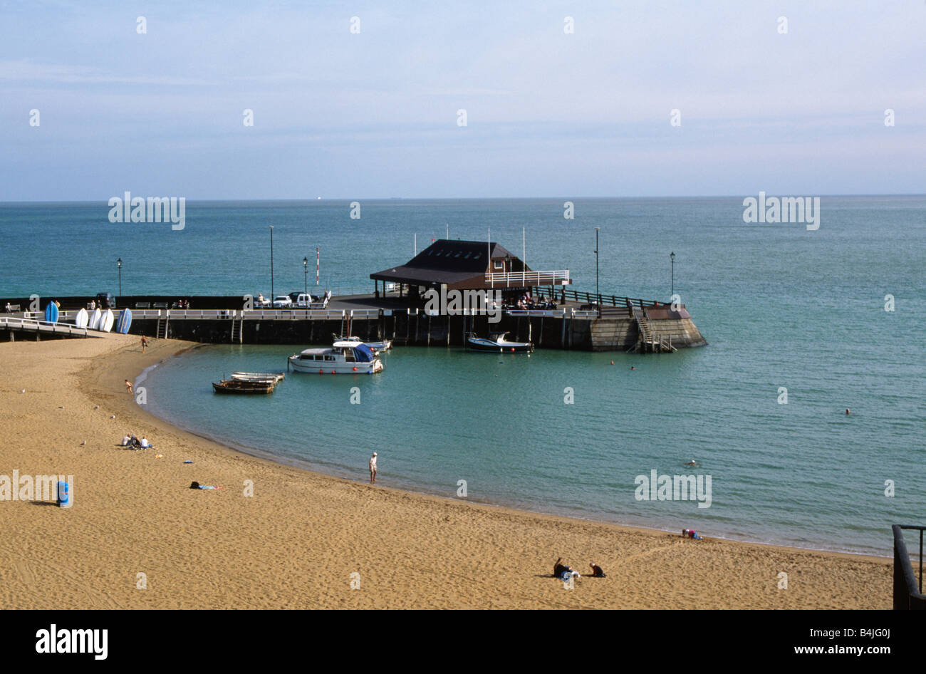 Looking down onto the beach and small quay at Broadstairs in Kent Stock ...