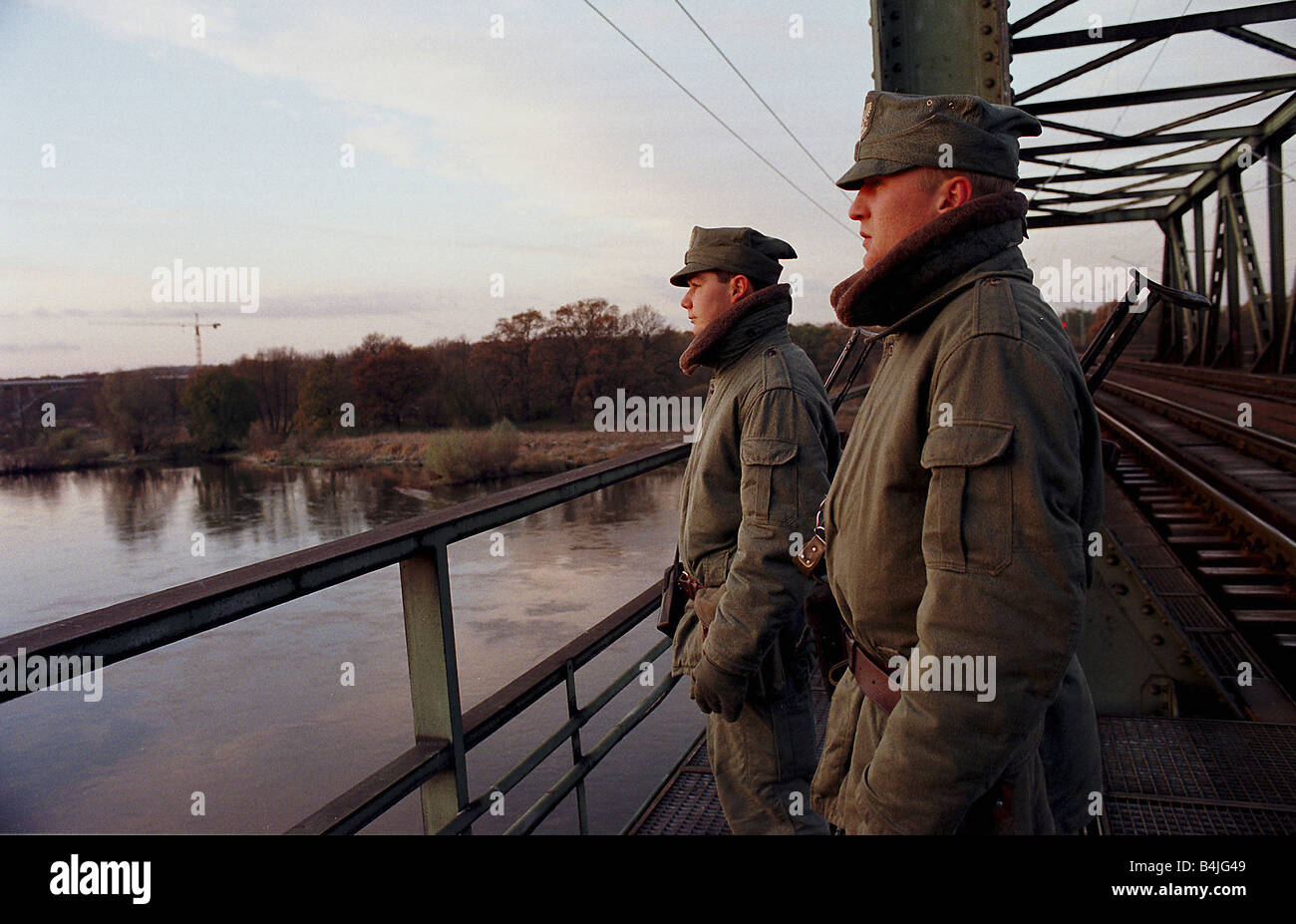 Polish border guard officers on patrol at daybreak at the Polish-German ...