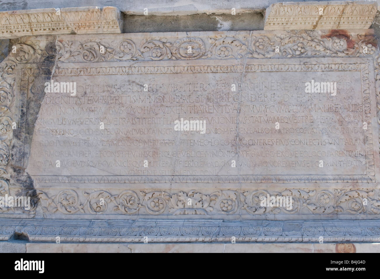 Marble inscription on the pedastal of the statue of Nonius Balbus ...