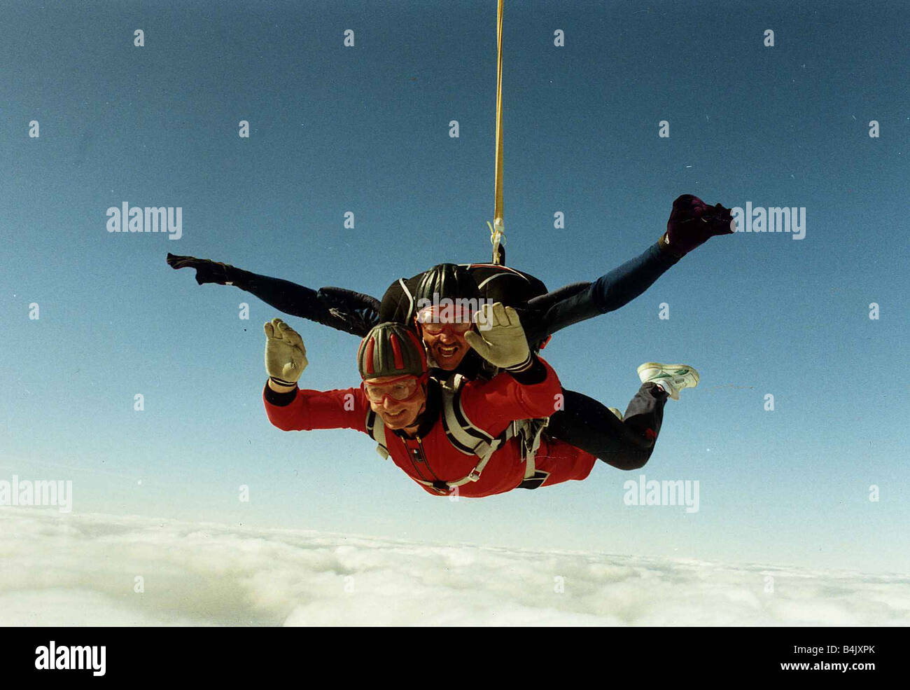 Nicholas Parsons TV Presenter and actor Tandem skydiving freefall ...
