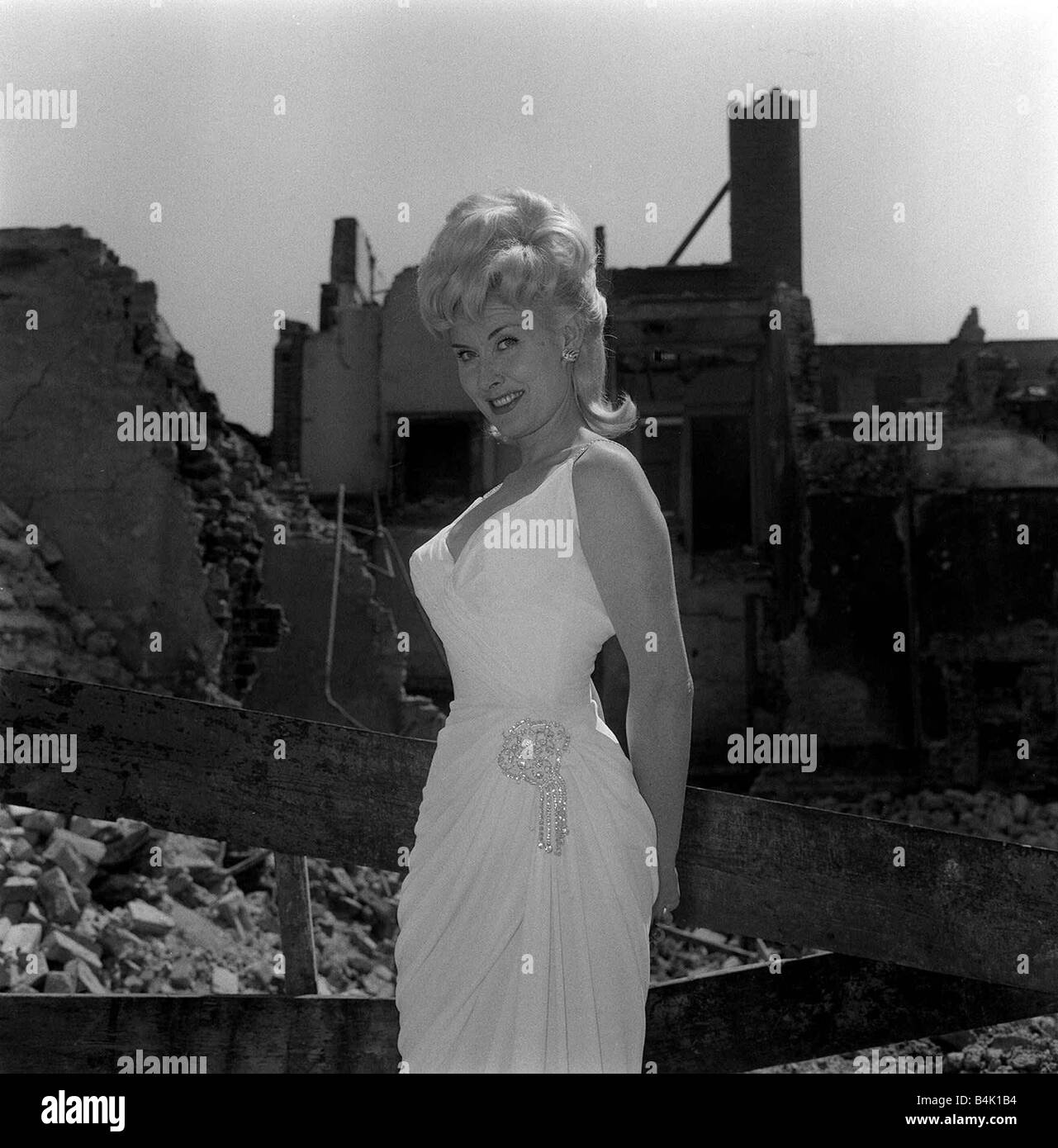Jill Day actress singer June 1962 poses at demolished bomb site Stock ...