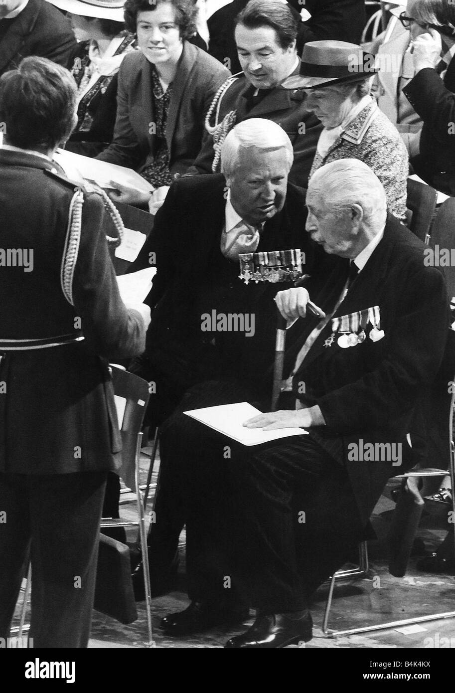 Harold MacMillan former Prime Minister talks to Edward Ted Heath former ...