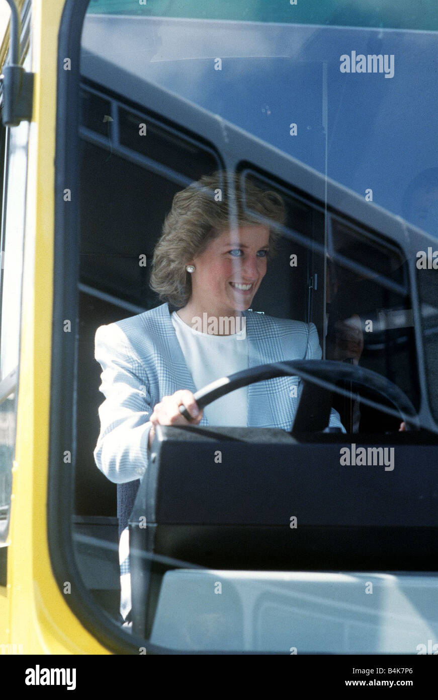 Princess Diana behind the wheel of a bus at Walker Alexanders coach ...