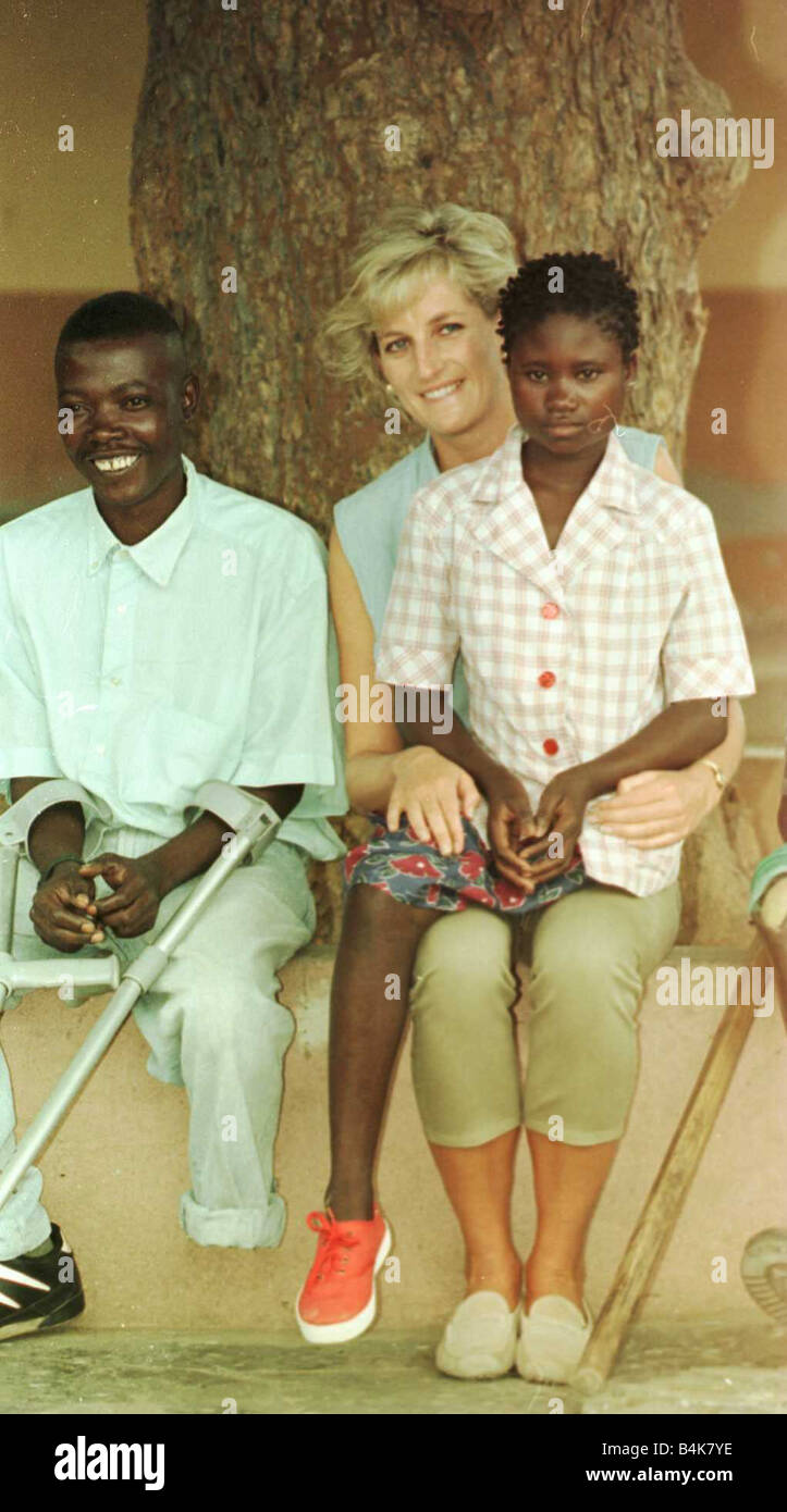 Princess Diana visits a Red Cross centre in Angola to meet the victims ...
