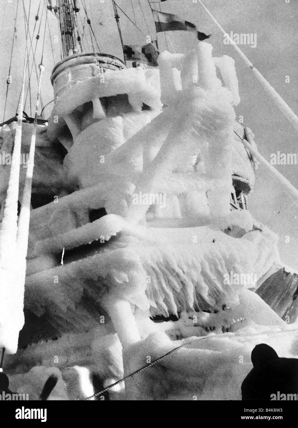 WW2 British ship covered in ice during a North Atlantic patrol 1943 ...