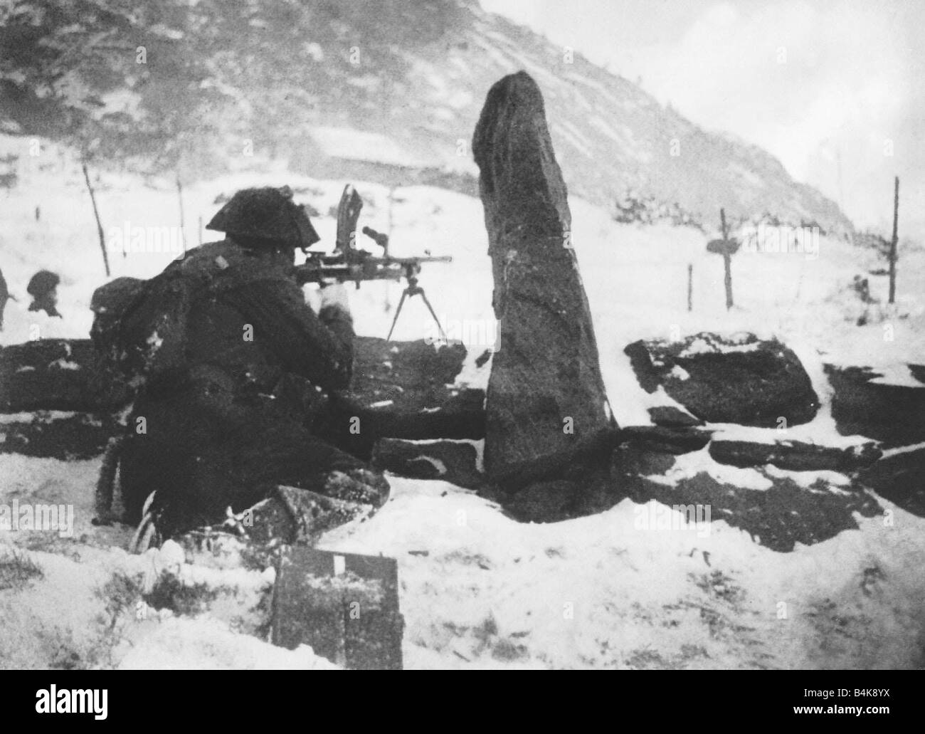 British bren gunner in action during raid on German bases on the coast ...