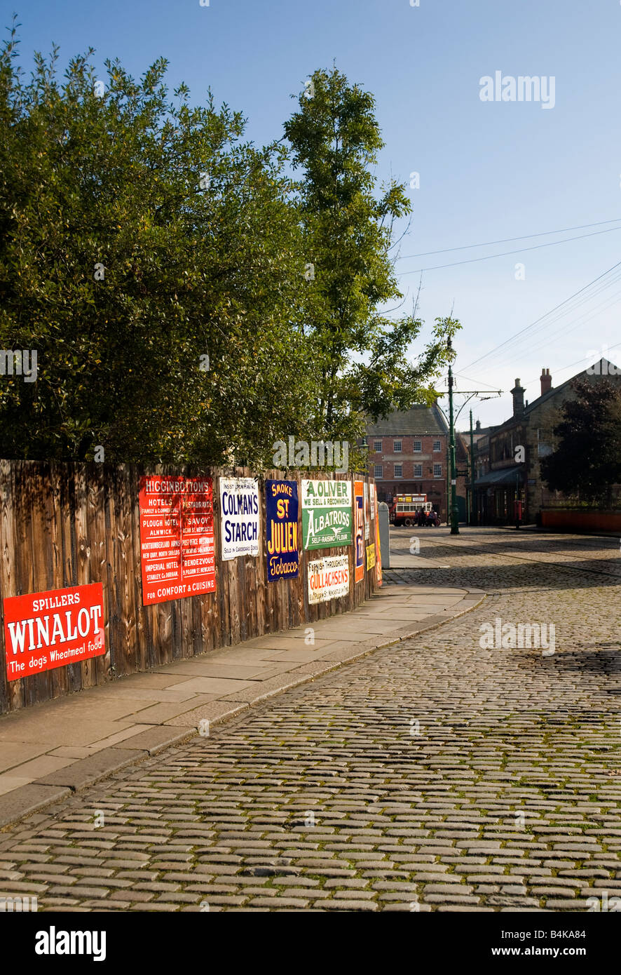 Advertising signs in the sunshine, Beamish Museum Co. Durham Stock ...