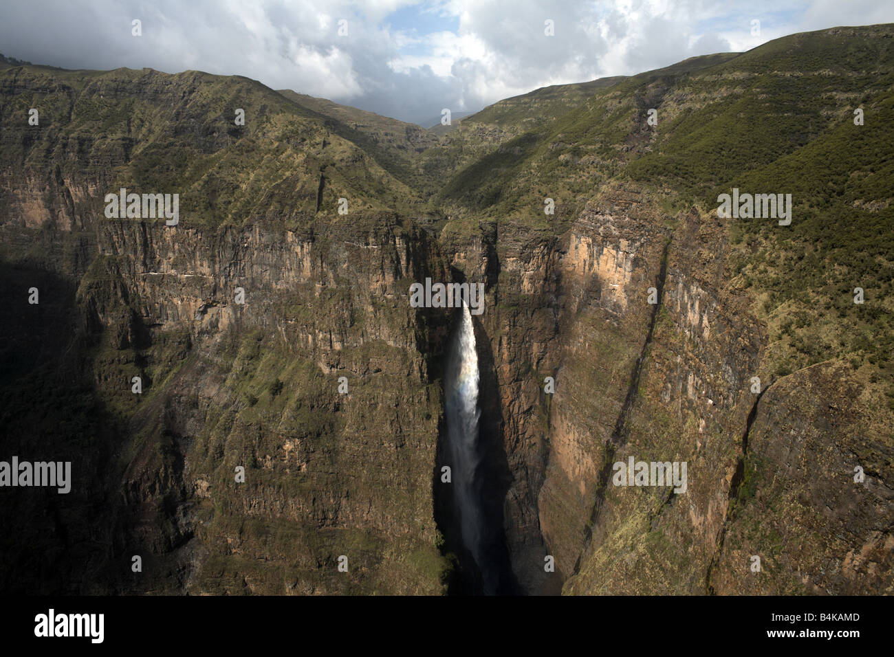A waterfall at the Geech Abyss, in the Simien Mountains National Park ...