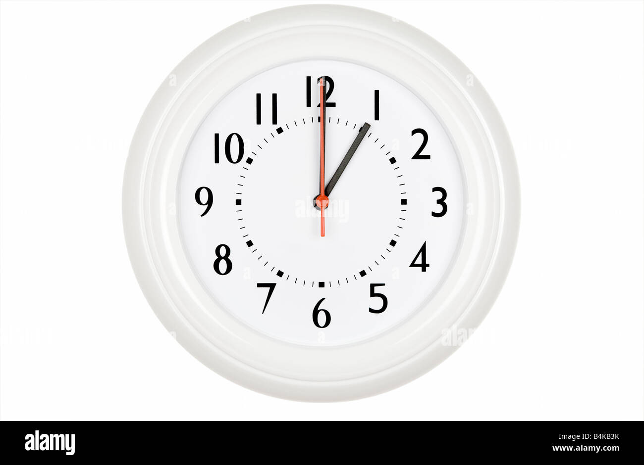 A white clock at one oclock Stock Photo - Alamy
