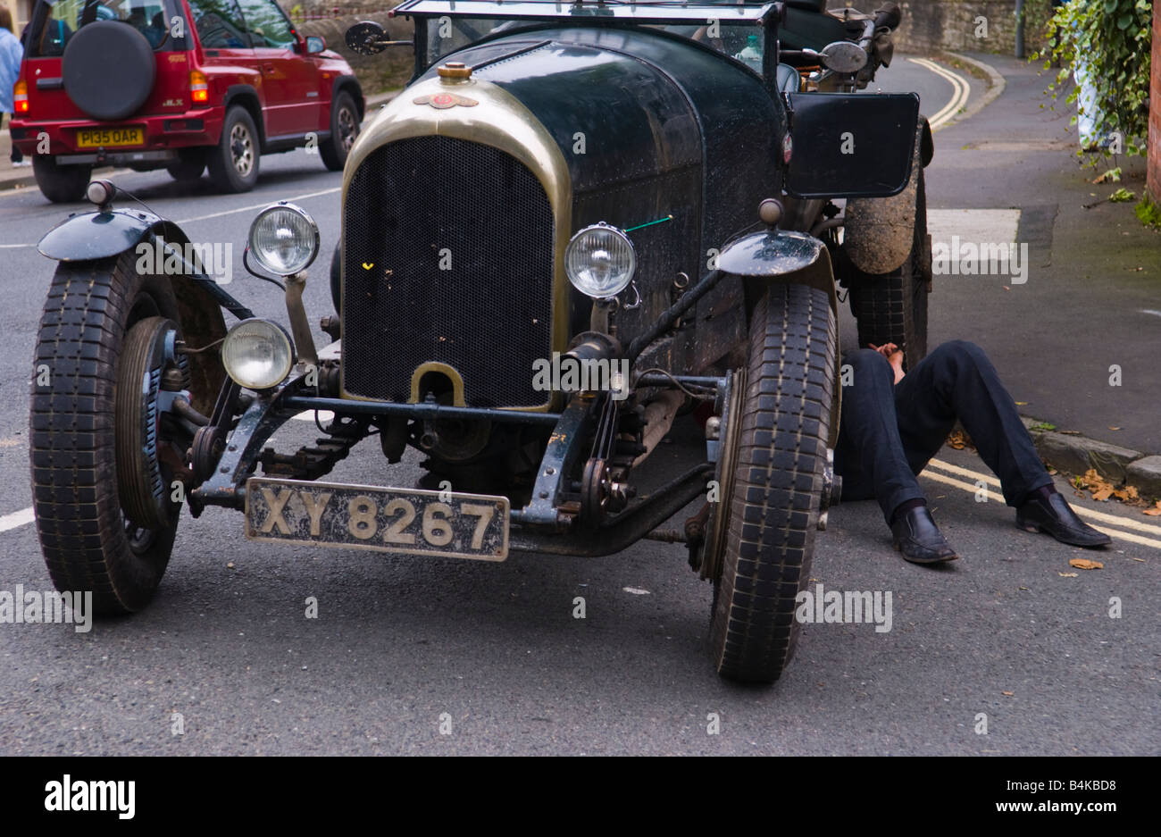 Vintage Bentley convertible broken down at the roadside in Ludlow ...