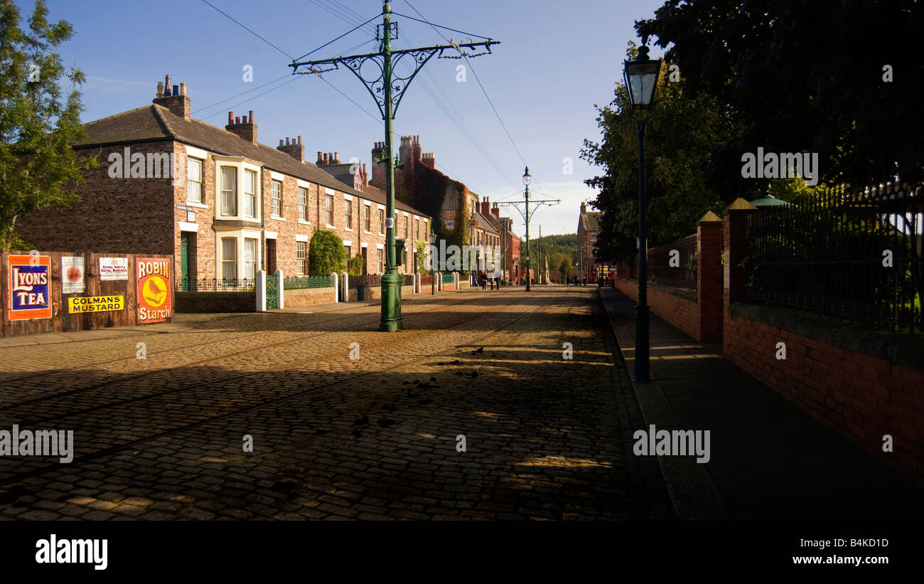 Edwardian Street in the late Autumn sunshine at Beamish Museum, Co ...