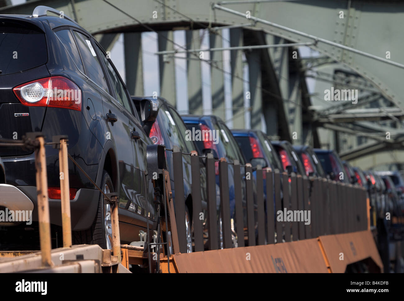 Ford motor cars from the Cologne factory loaded on railway wagons for ...