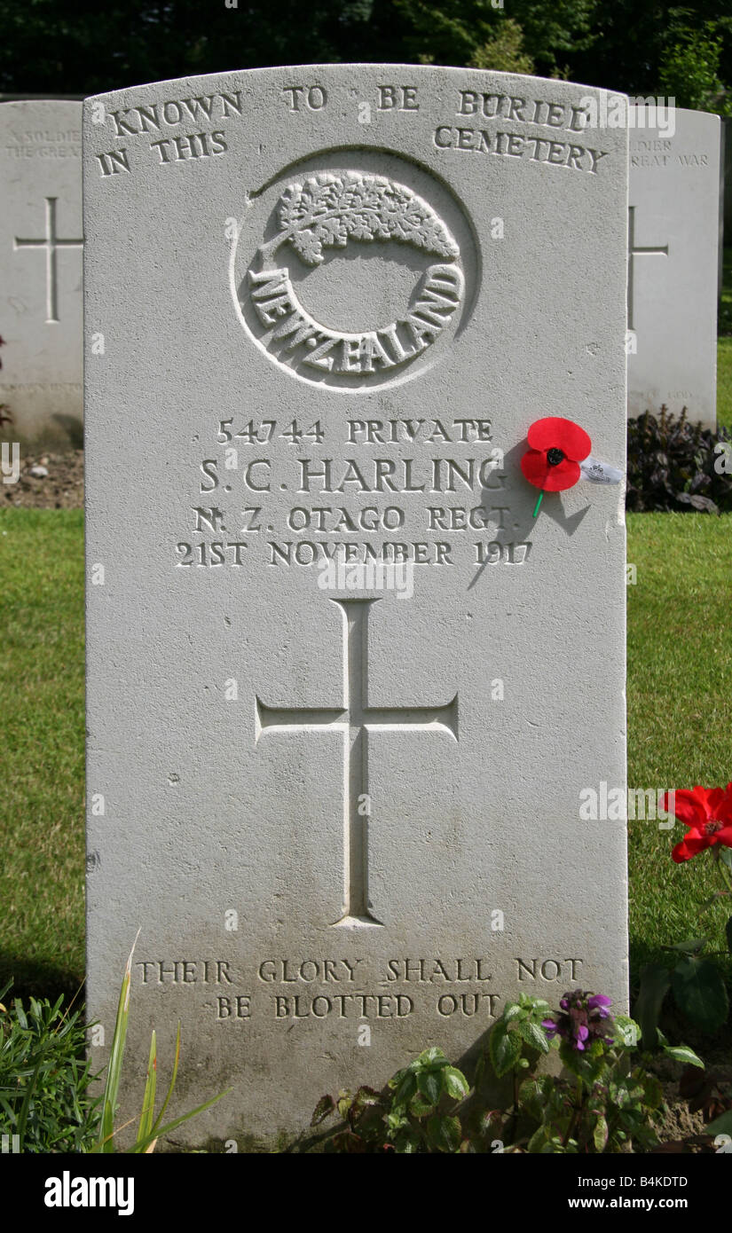 A Portland stone headstone to a fallen NZ soldier, Buttes New British ...