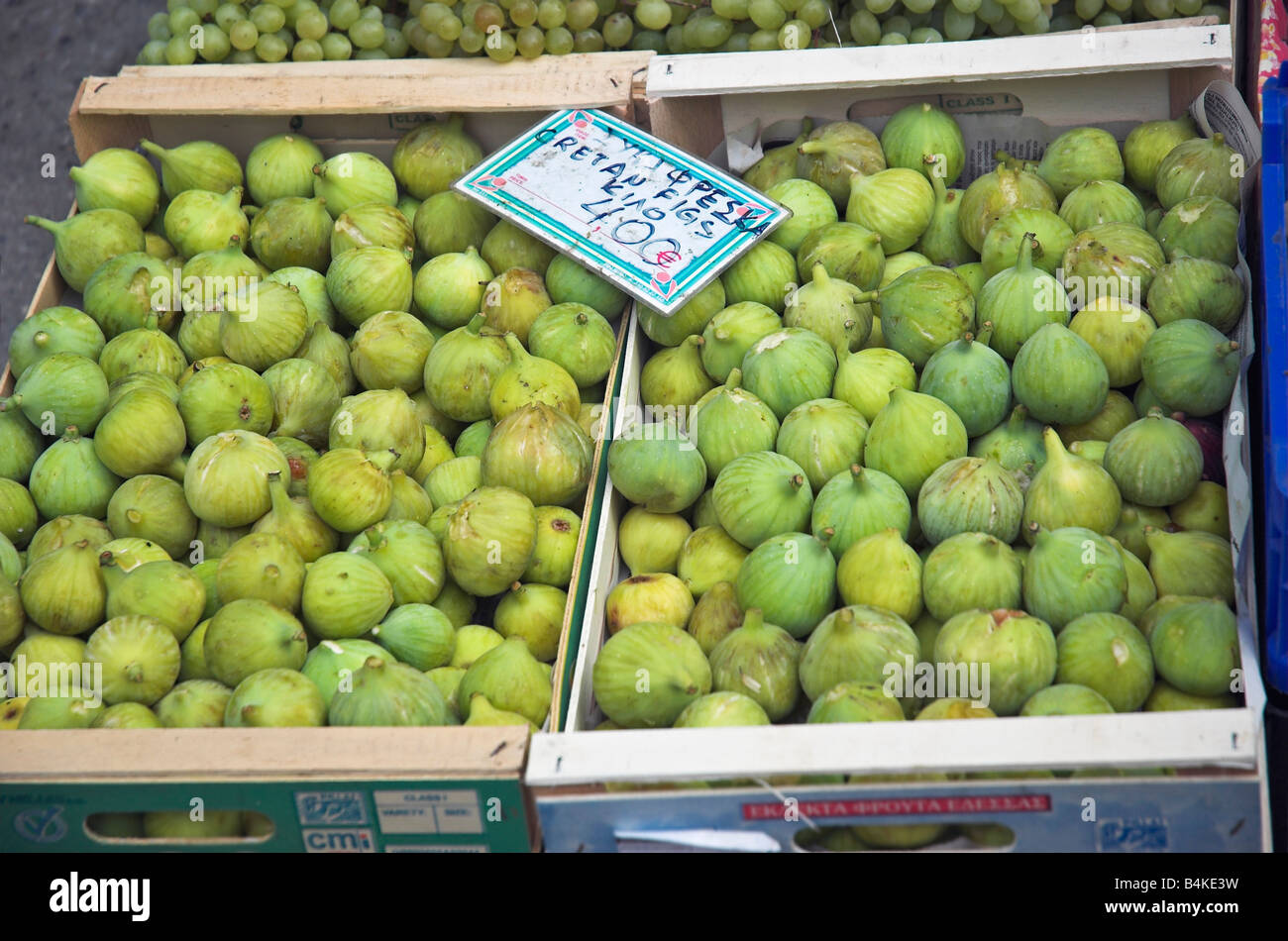 Figs for sale in food market Rethymnon Crete Greece September 2008 ...