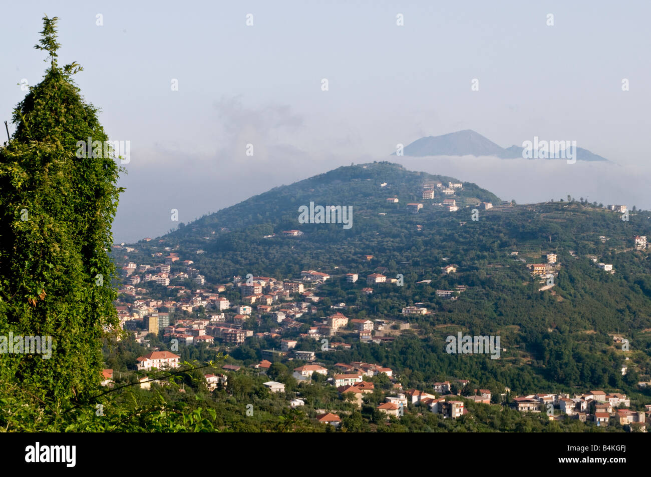 Landscape view of Mount Vesuvius with clouds giving an unreal effect ...