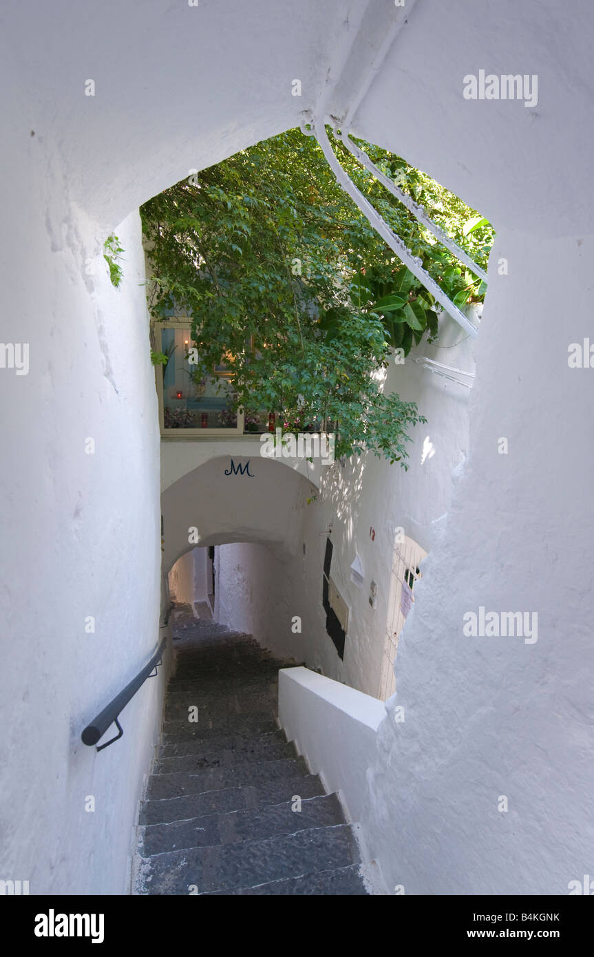 Narrow passageway and steps through the old town of Atrani Stock Photo ...