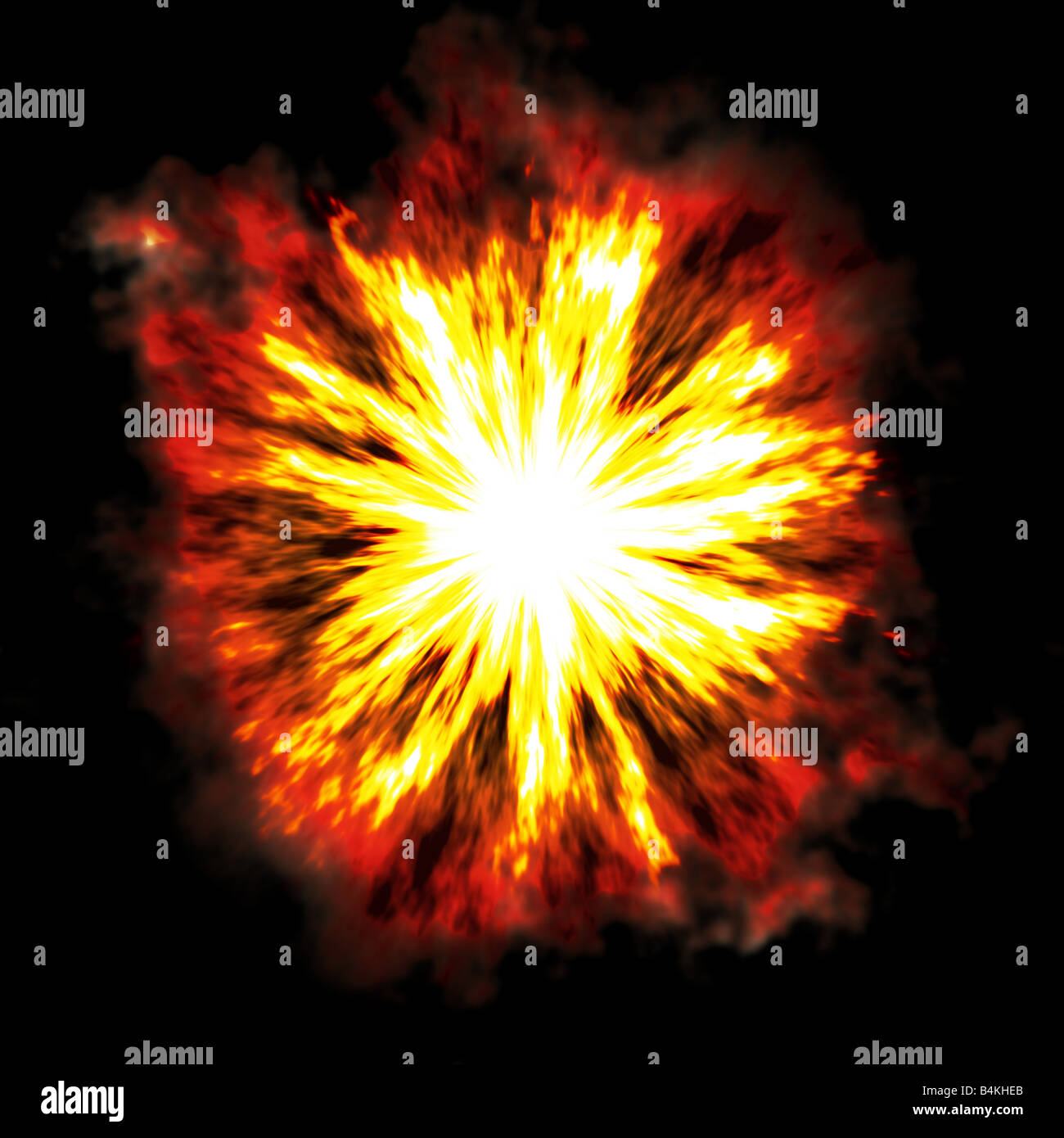 A fiery explosion busting over a black background Stock Photo - Alamy