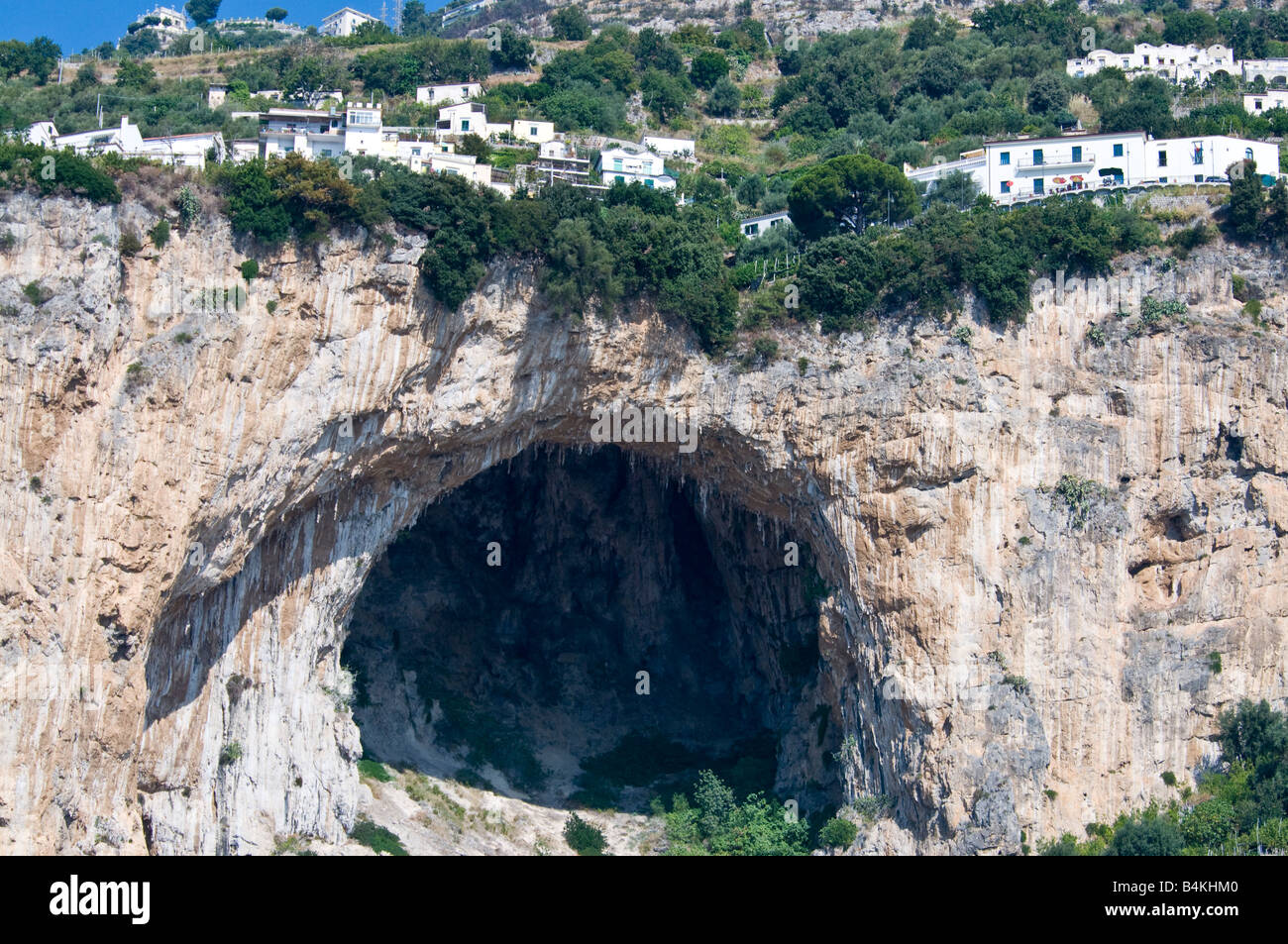 Large cavern undercutting homes and houses along the Amalfi Coast Stock ...