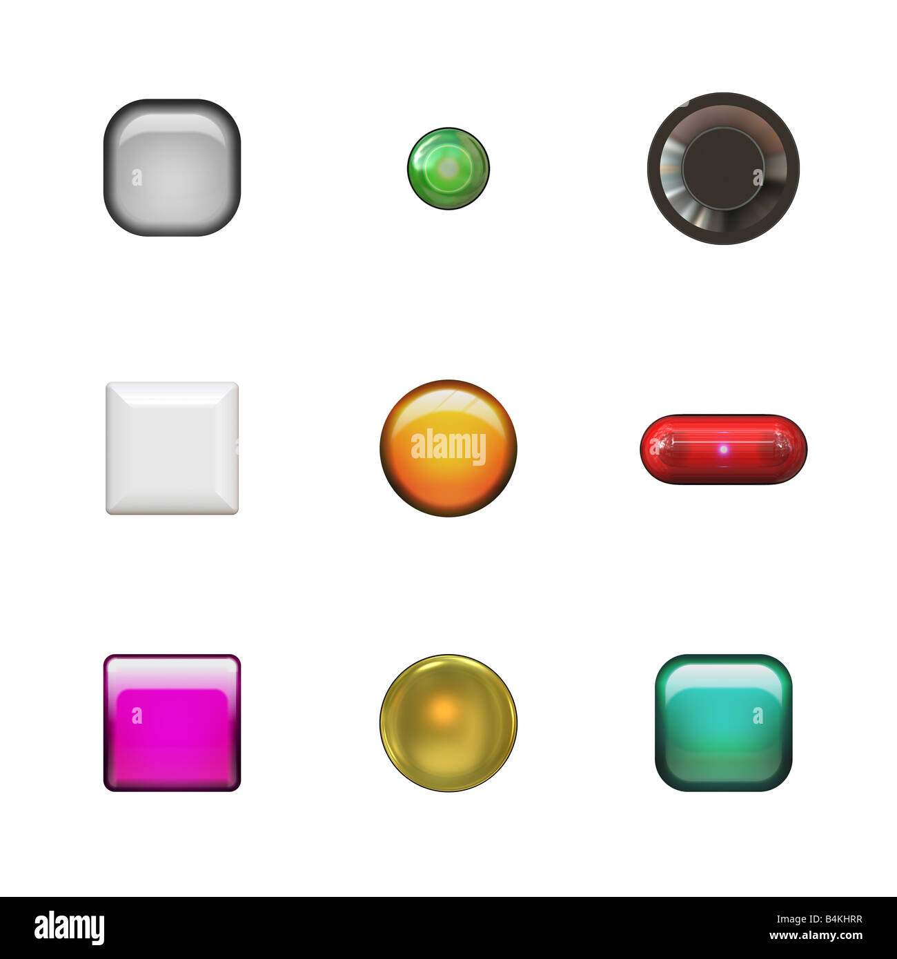 A buttonset or iconset with a variety of 3d glassy shapes Great for use ...