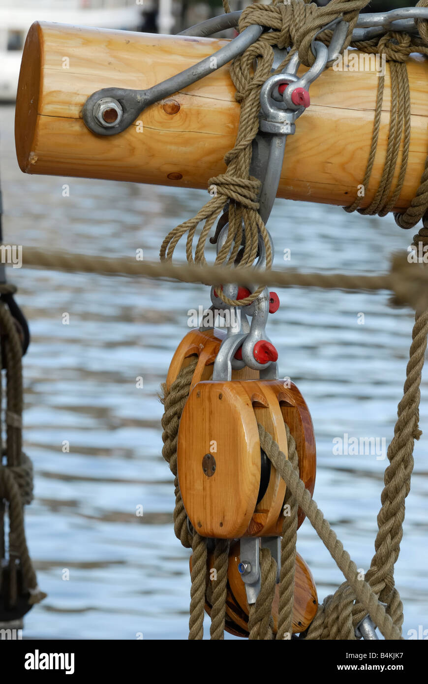 Ropes and blocks of sailing ship Stock Photo - Alamy