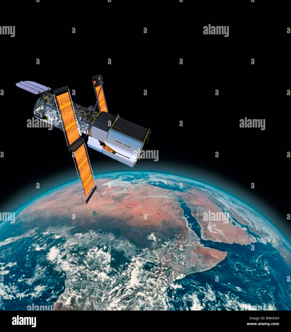 NASA Hubble Telescope flying and photographing over earth Stock Photo ...