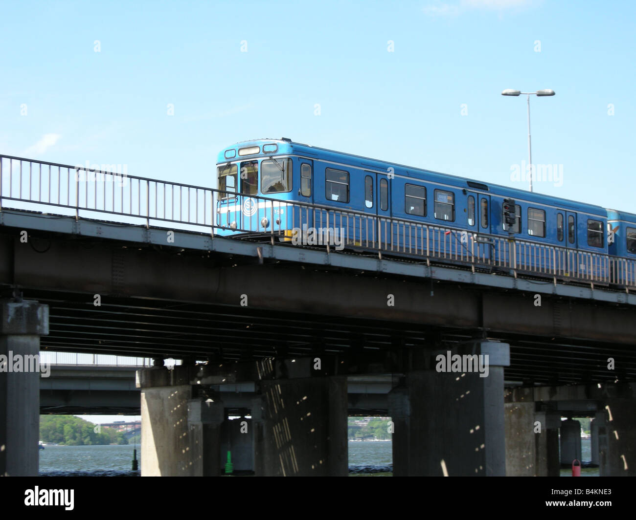 Stockholm subway train on a bridge Stock Photo - Alamy