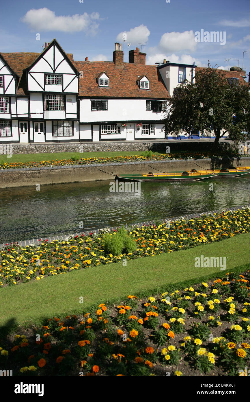 City of Canterbury, England. Residential riverside black and white ...