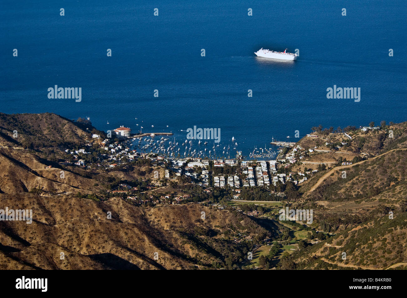 Aerial view of Avalon, town on Catalina Island of the California ...