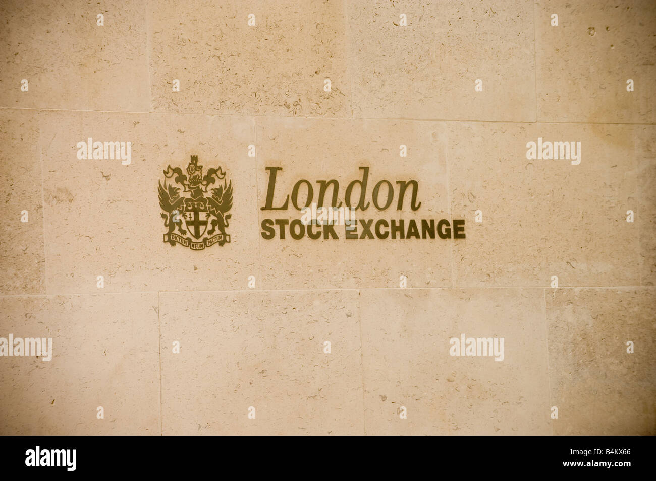 Closeup of the London Stock Exchange sign on wall of headquarters in ...