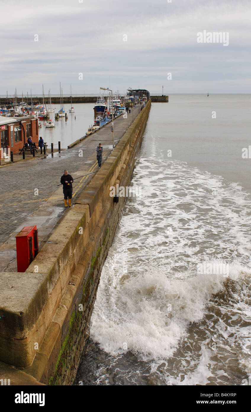 Fishing off the harbour wall at Bridlington Stock Photo - Alamy