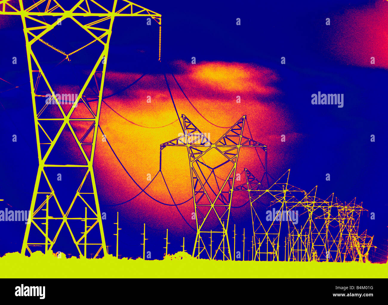 conceptual view of high transmission power towers Stock Photo - Alamy