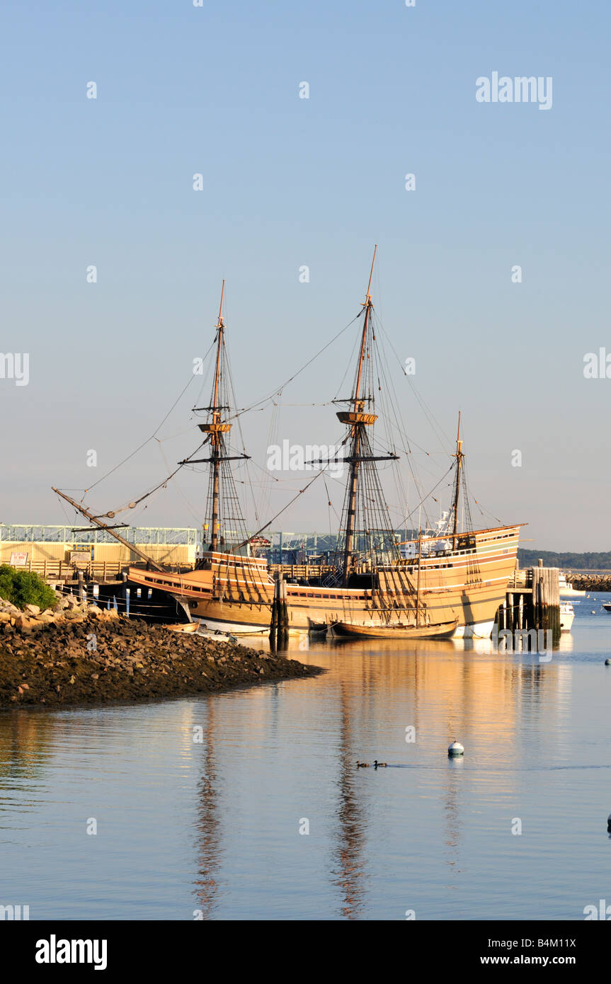 Replica of the Mayflower docked in historic Plymouth Harbor that ...