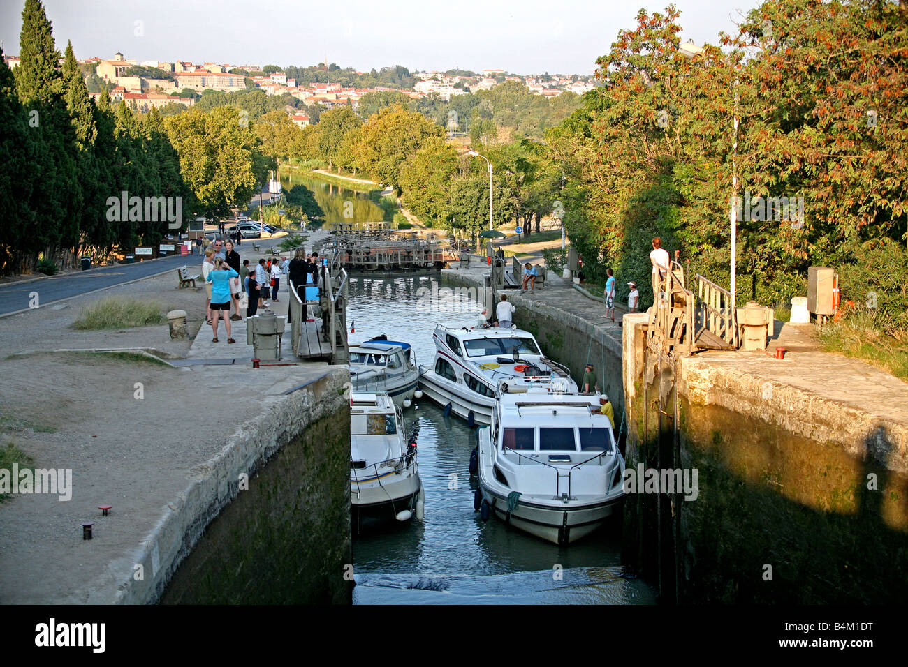 Beziers,South West France,the famous staircase lock on the canal du ...