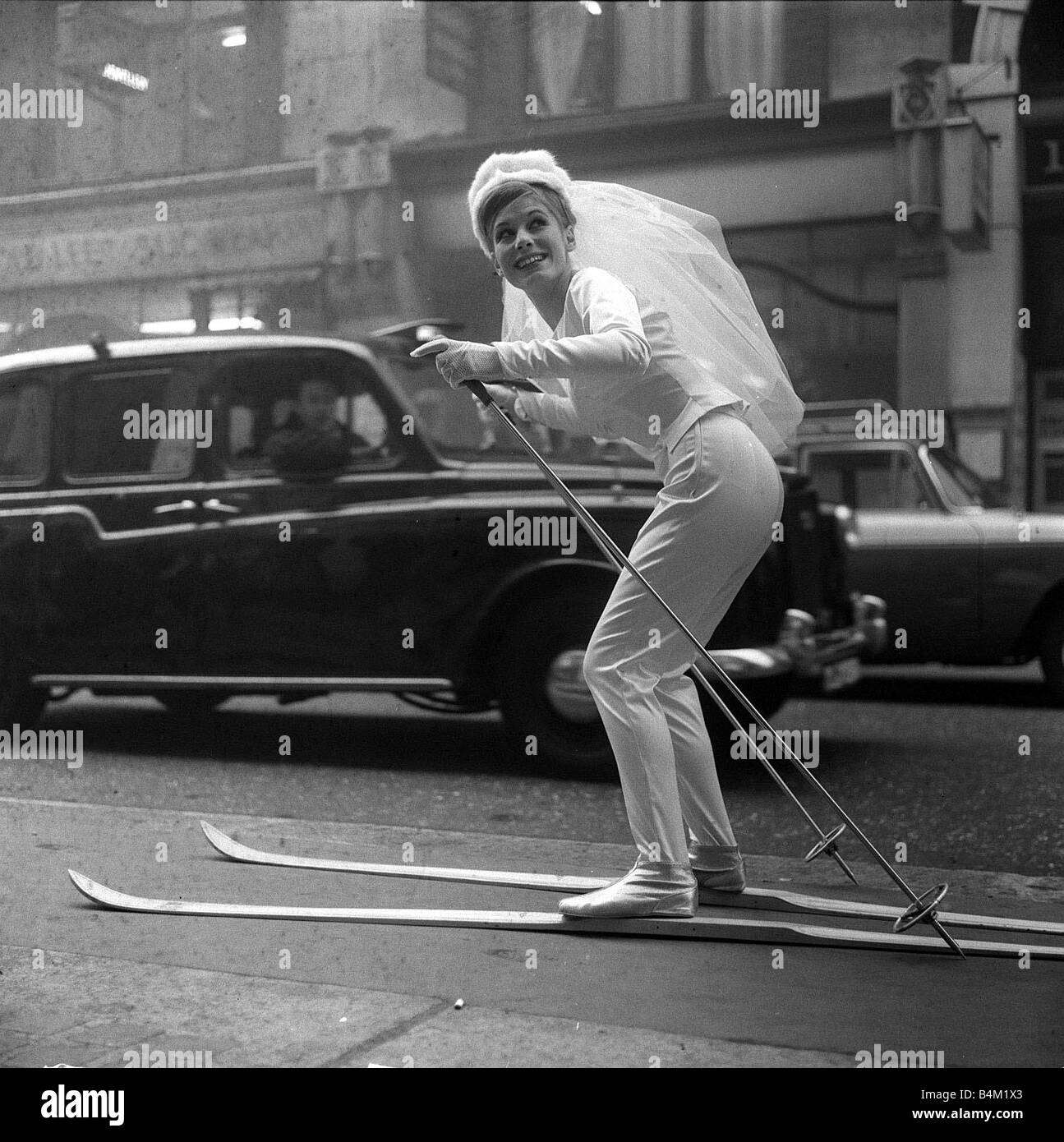 Unusual weird bizarre funny skiing wedding dress humour 1960s Black and ...