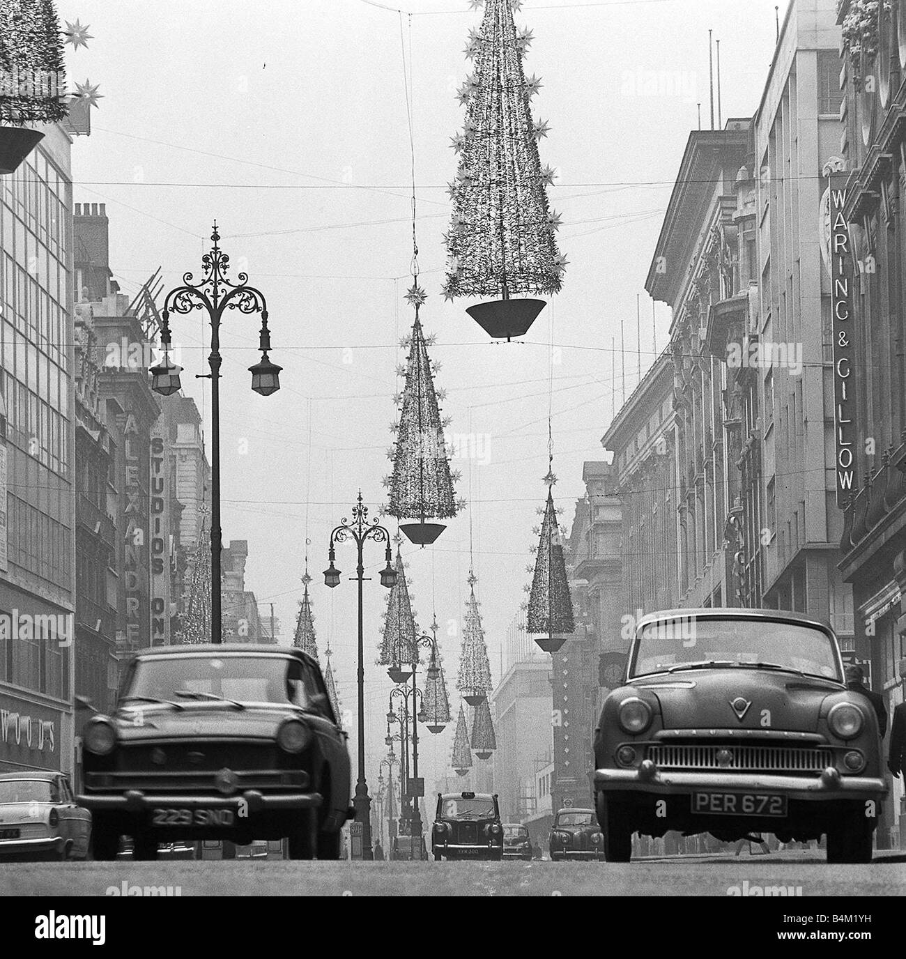 Christmas lights and decorations in Oxford Street London 1962 Stock ...