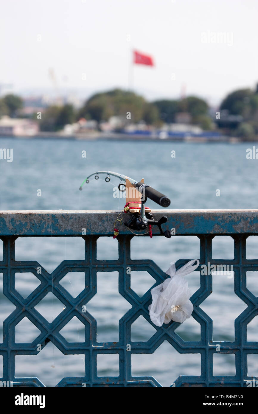 Fishing Rod on Galata Bridge Istanbul Turkey Stock Photo - Alamy