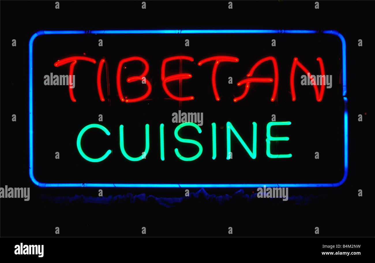 neon sign food tibetan cuisine Stock Photo - Alamy
