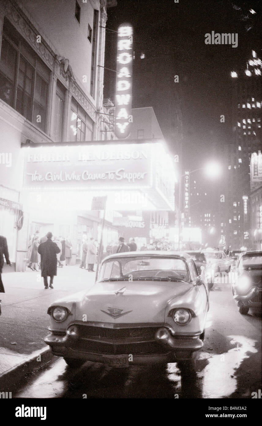 Night time on Broadway New York USA Theatre Neon signs American Car ...