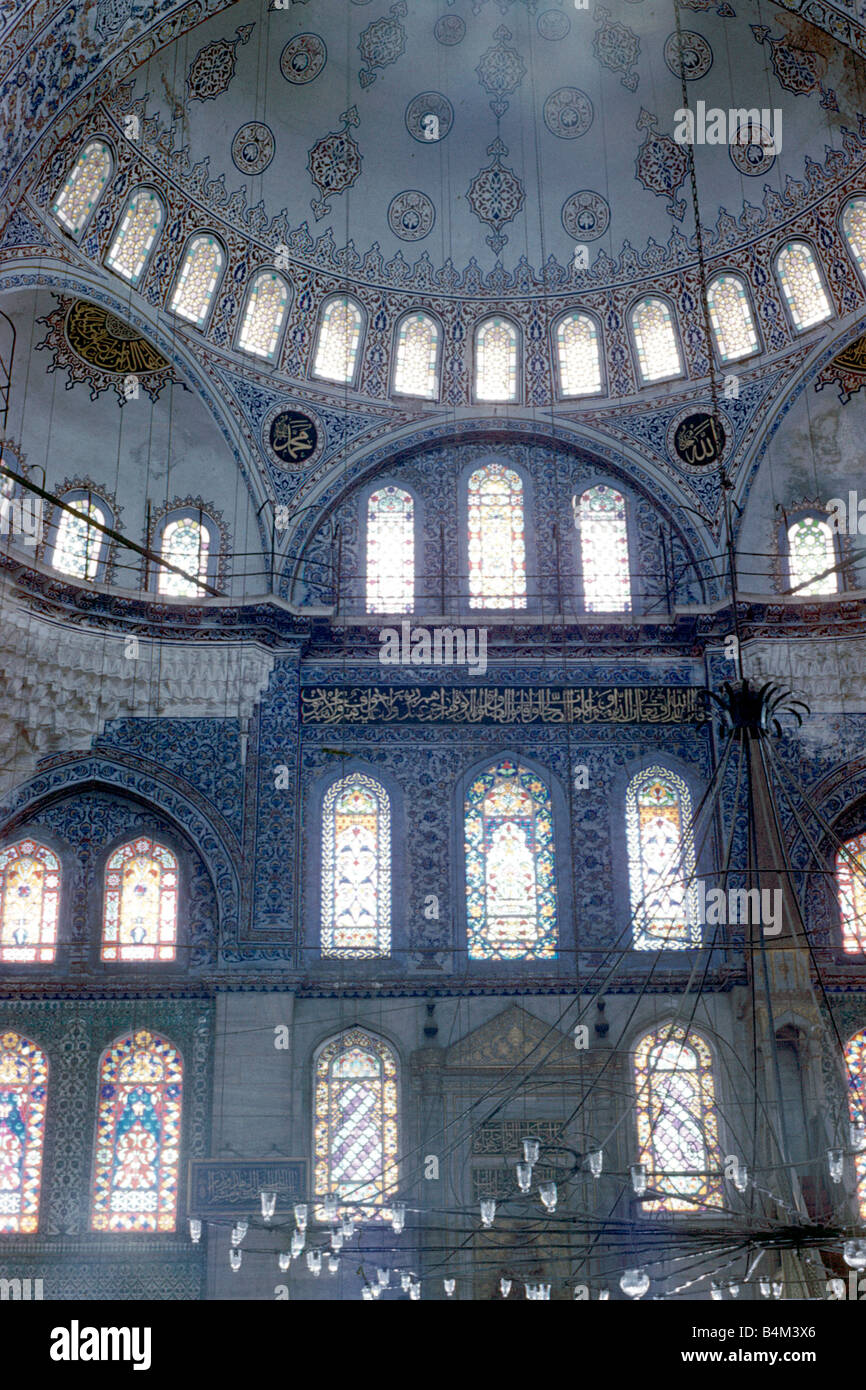 Interior decorative mosaic tiling in the Blue Mosque in Istanbul Turkey ...