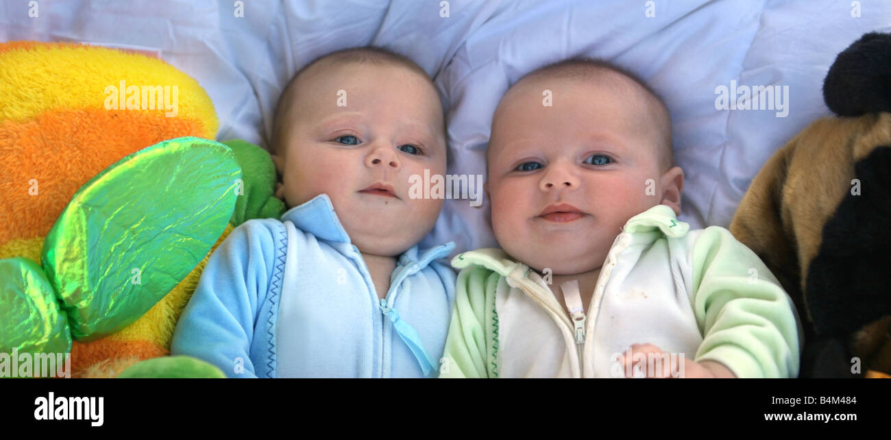 Two baby boys twin brothers Stock Photo - Alamy