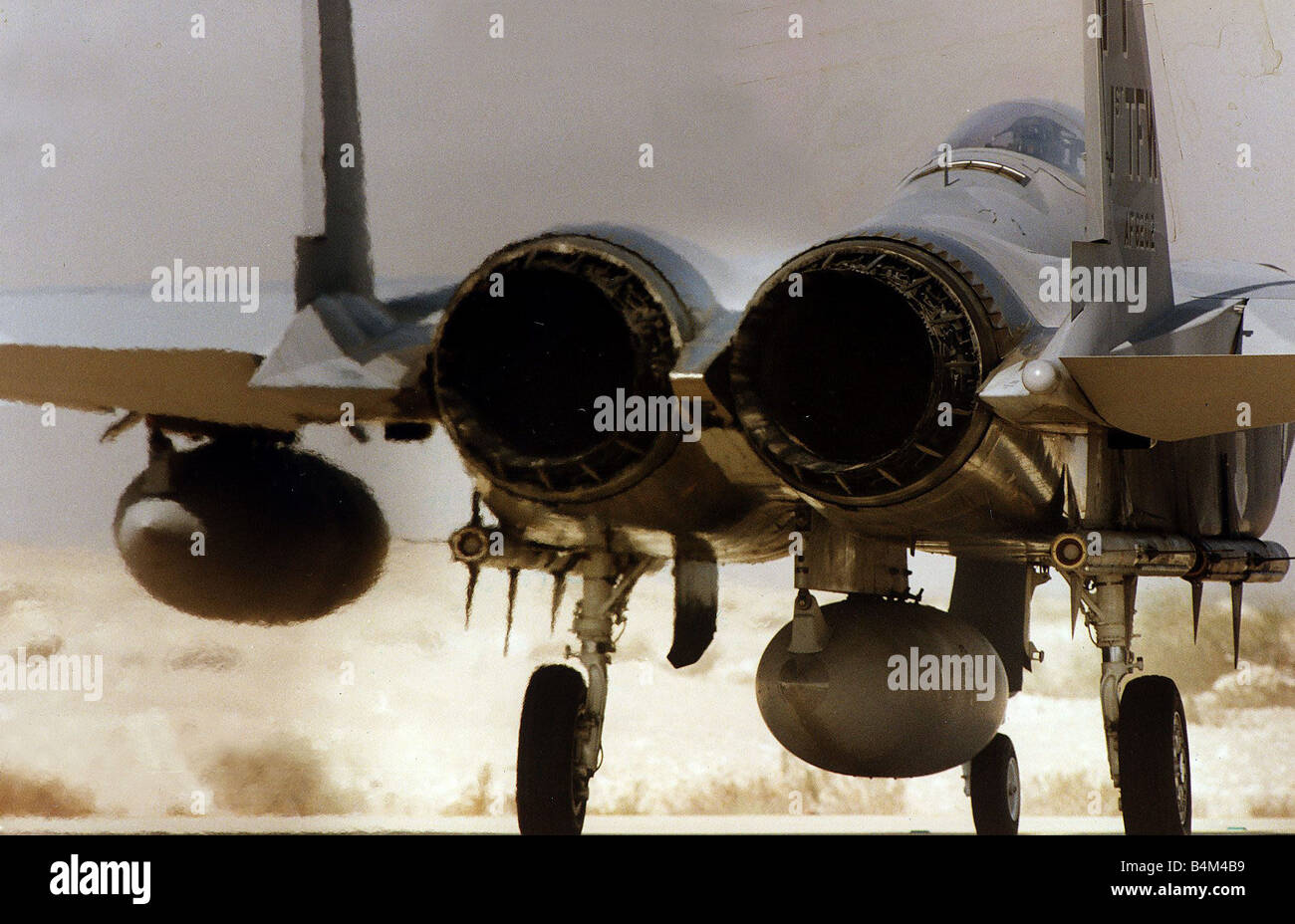 A McDonnell Douglas F15 Eagle of the USAF stands on the end of the ...
