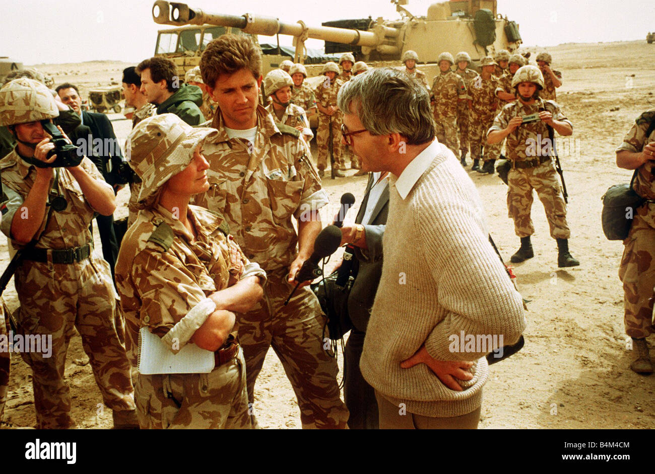 Kate Adie Television Reporter speaking to John Major at the battlefront ...