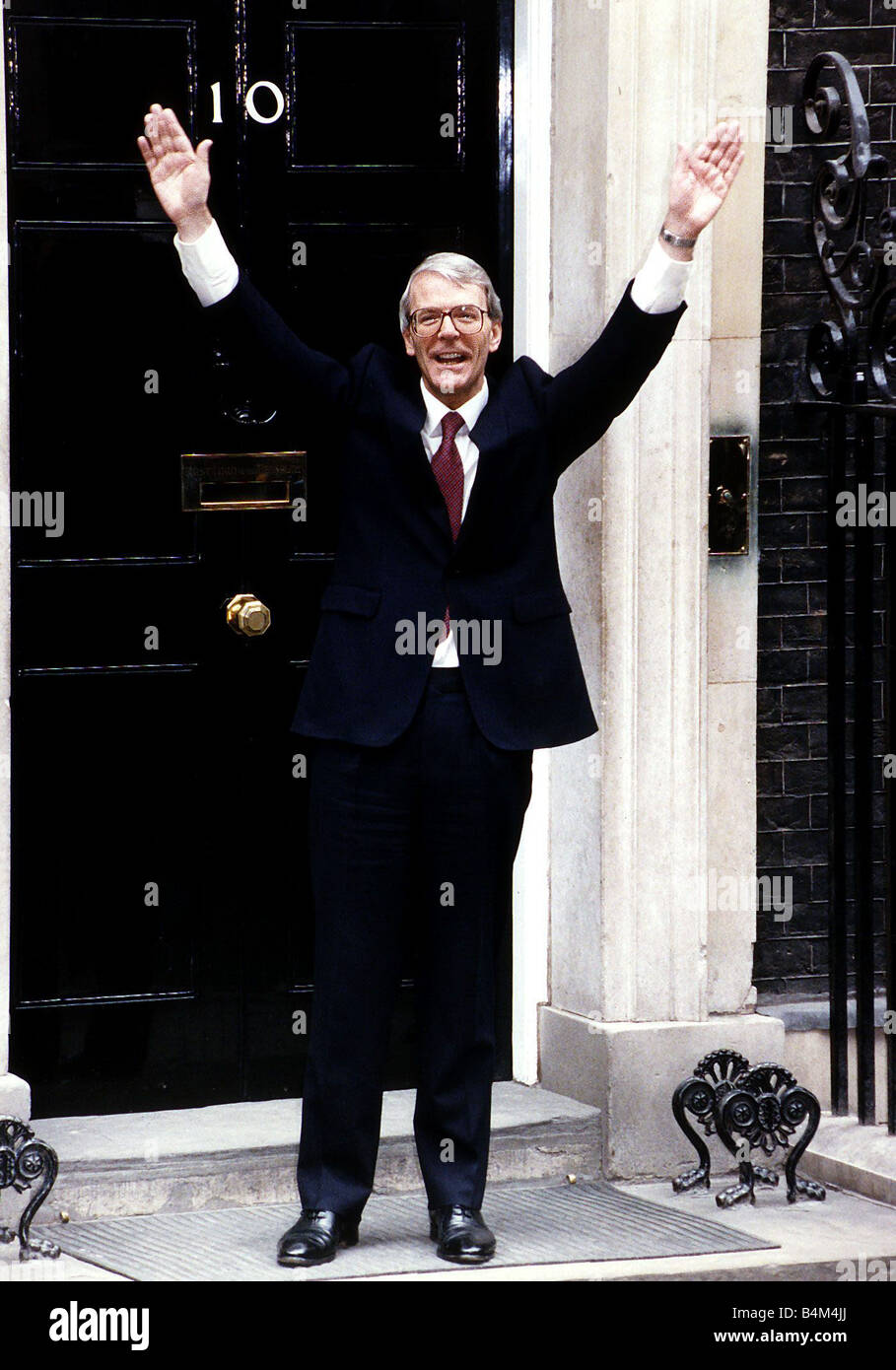 John Major Prime Minister celebrating victory outside 10 Downing Street ...