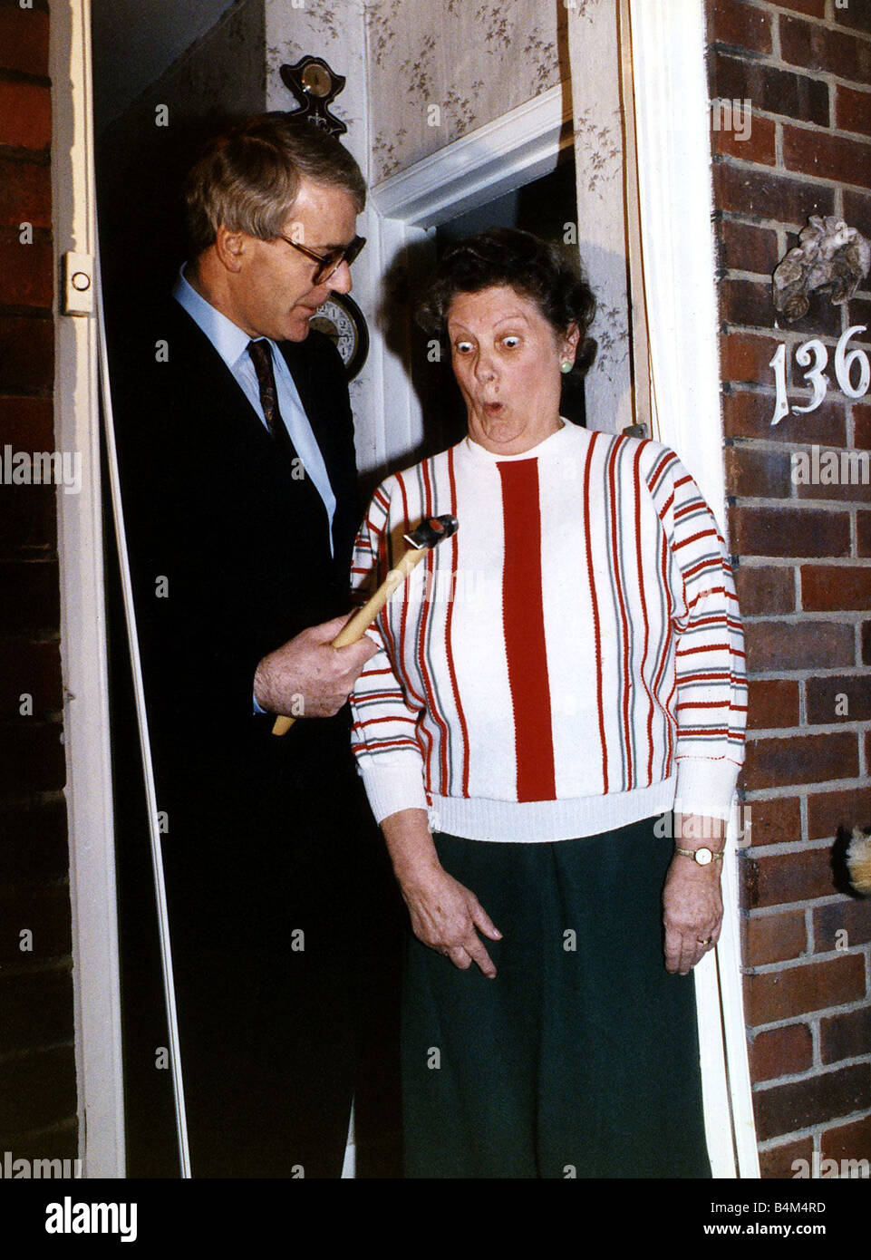 John Major British Prime Minister with Joyce Ball trying some DIY ...