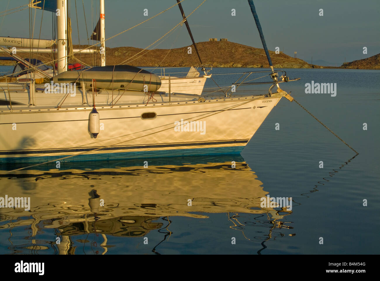 Reflection of a Sailing Yacht Bow and Forward Section in Aegean Sea ...